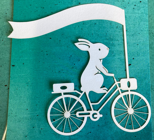 Bunny on Bike with Banner Flag – Zippy Laser Designs